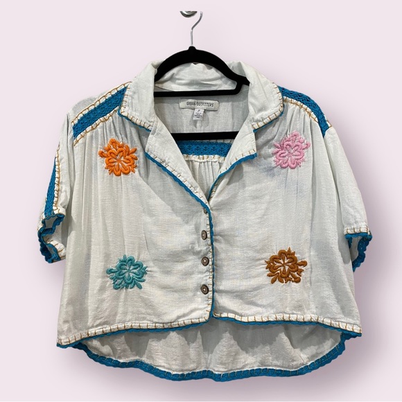 Urban Outfitters | Tops | Urban Outfitters Embroidered Collared Cropped ...